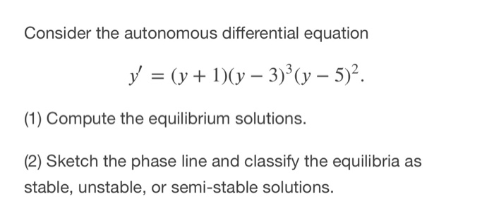 Solved Consider the autonomous differential equation y' = (y | Chegg.com