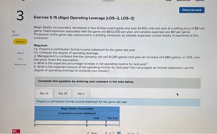 Solved Exercise 5-15 (Algo) Operating Leverage [LO5-2, | Chegg.com