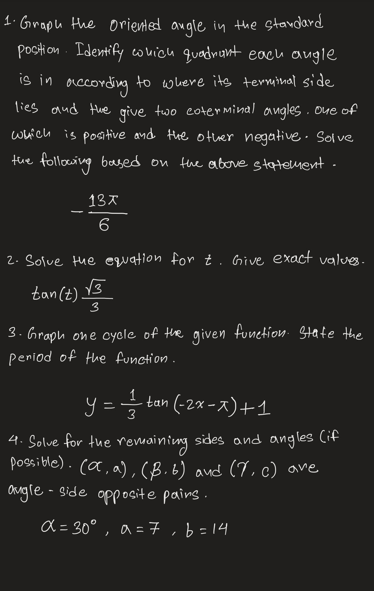 Solved 1.Graph the oriented angle in the standard position. | Chegg.com