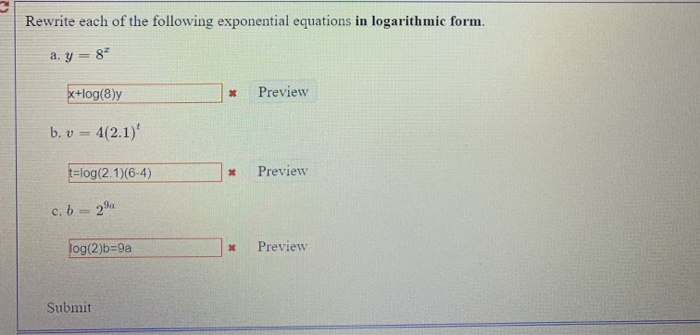 Solved Rewrite each of the following exponential equations | Chegg.com