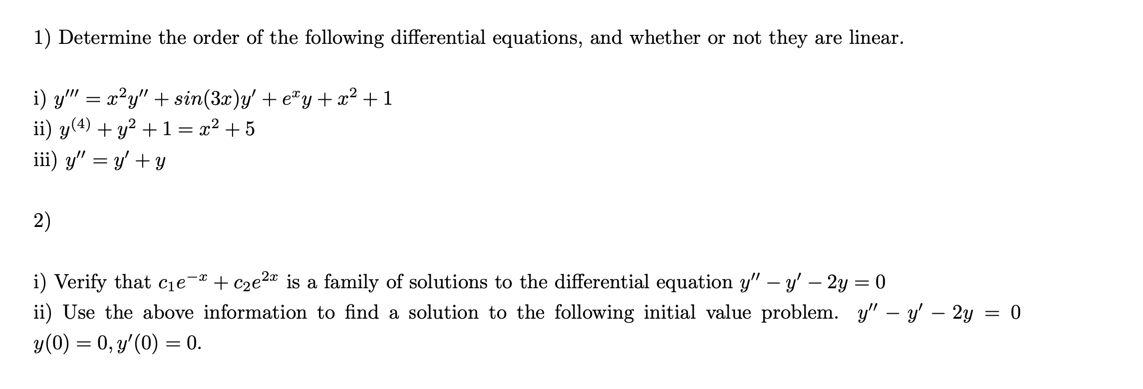 Solved Determine the order of the following differential | Chegg.com