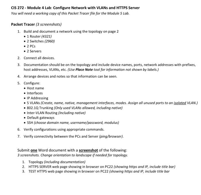 Solved CIS 272 - Module 4 Lab: Configure Network with VLANs | Chegg.com
