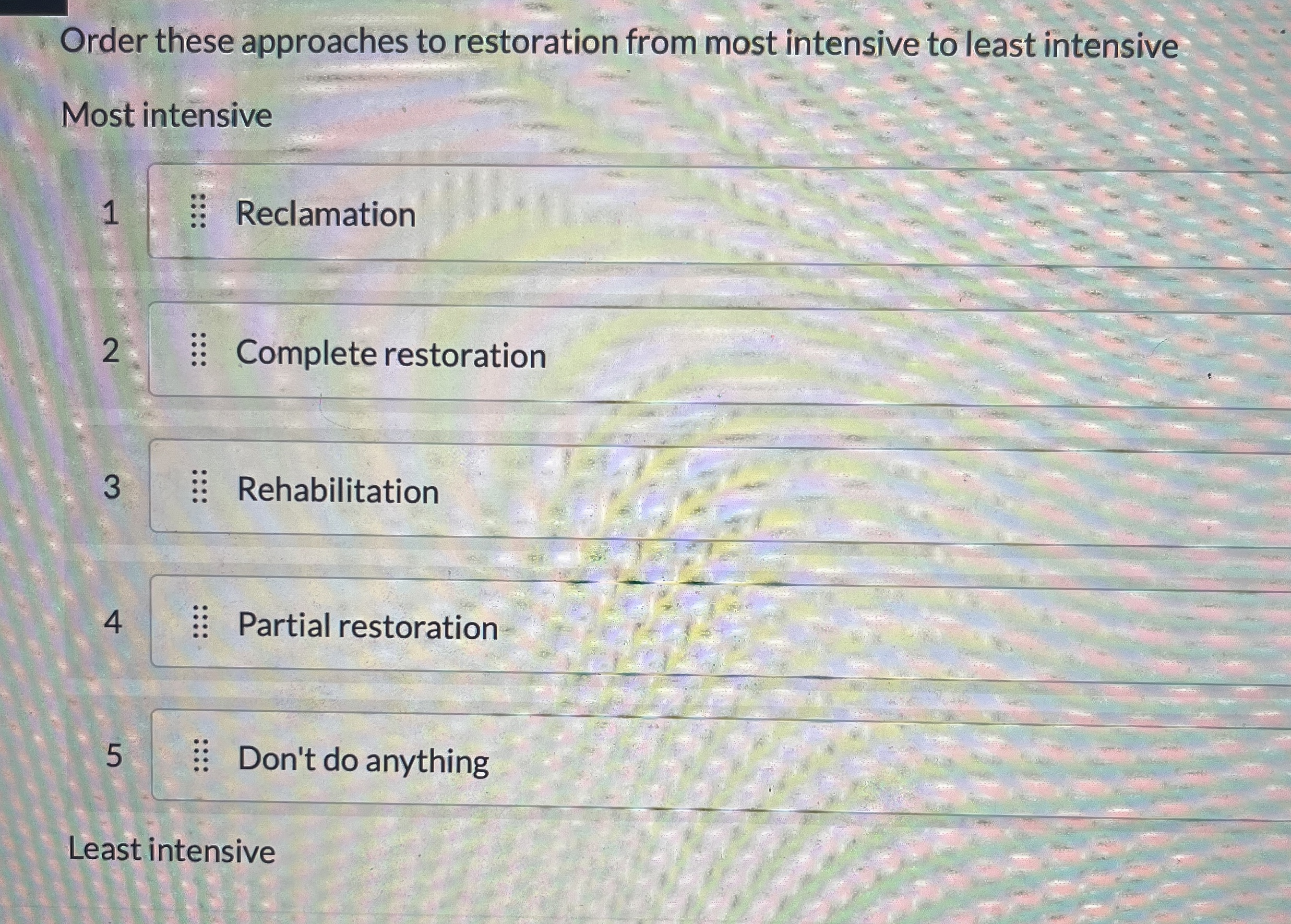Solved Order these approaches to restoration from most | Chegg.com