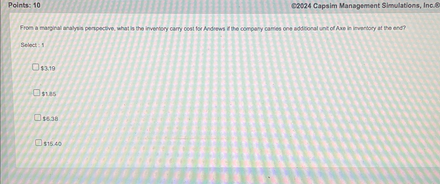Solved Points: 10(C)2024 ﻿Capsim Management Simulations, | Chegg.com
