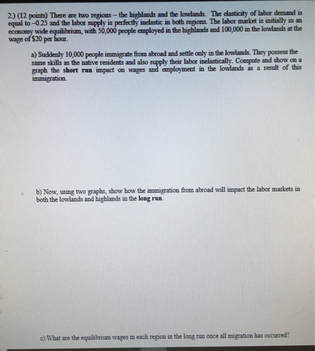 Solved 2.) (12 points) There are two regions - the highlands | Chegg.com