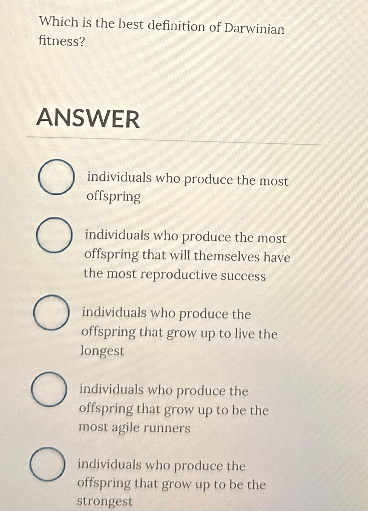 Solved Which is the best definition of Darwinian | Chegg.com