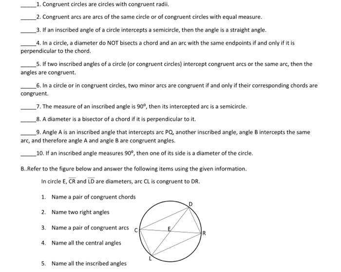 Solved 1. Congruent circles are circles with congruent | Chegg.com
