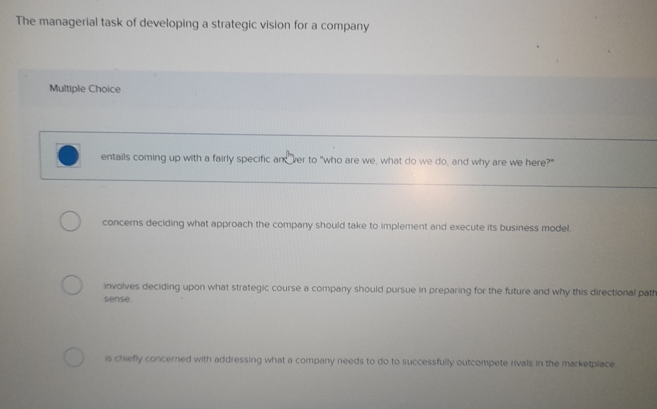 Solved The managerial task of developing a strategic vision | Chegg.com