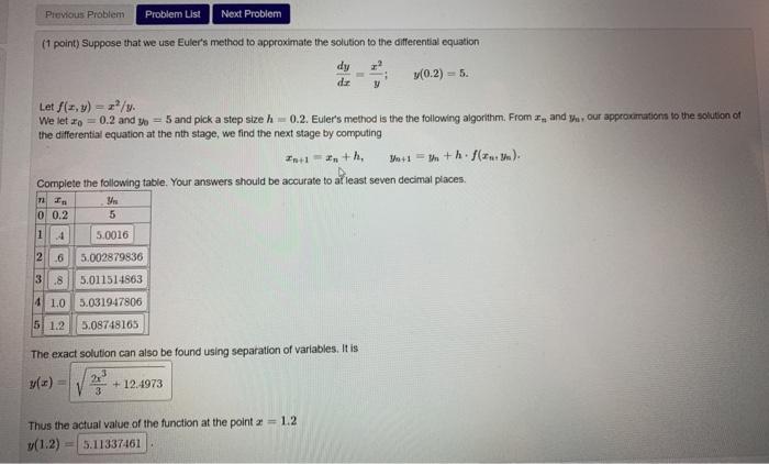 Solved Previous Problem Problem List Next Problem (1 point) | Chegg.com
