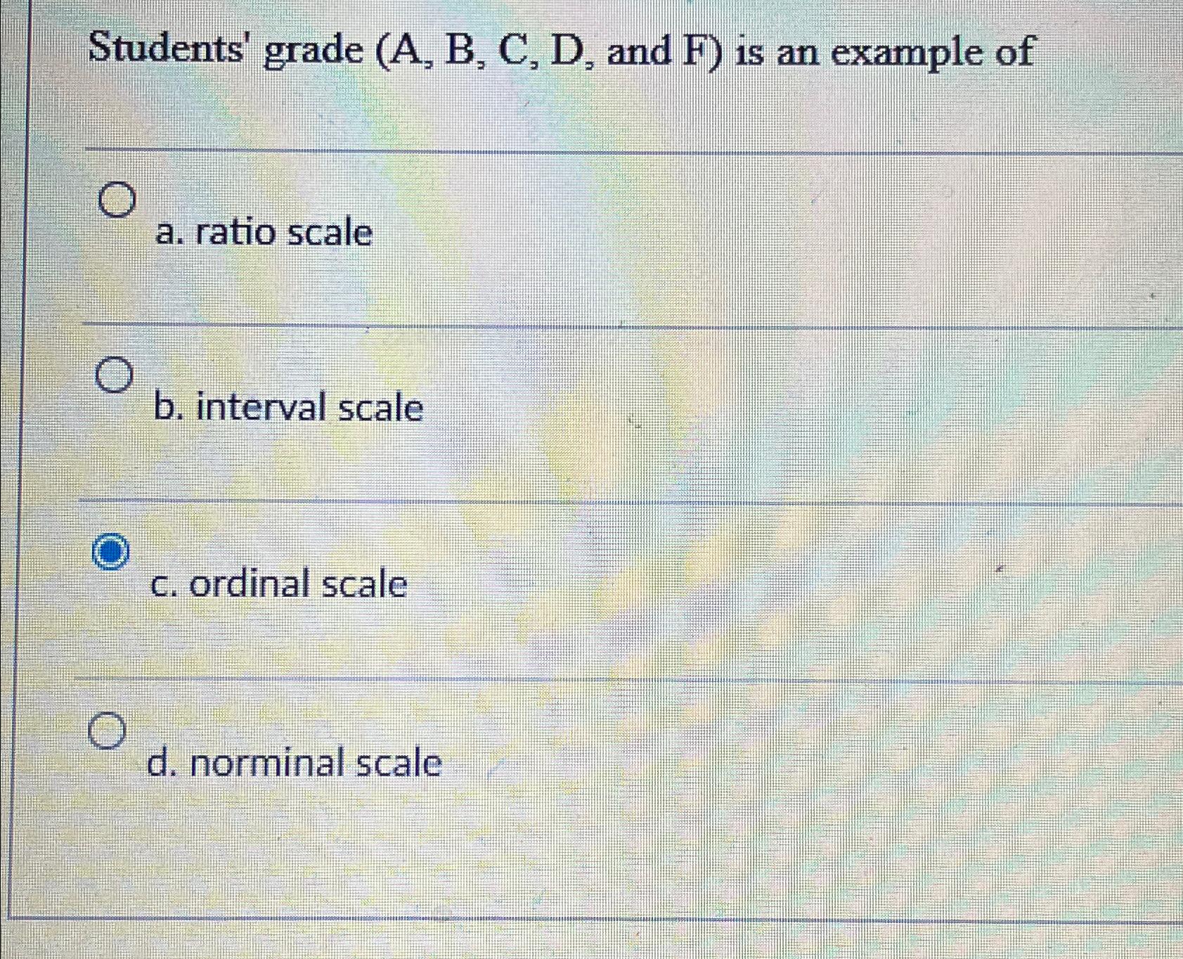 Solved Students' grade , ﻿and F ﻿is an example ofa. ﻿ratio | Chegg.com