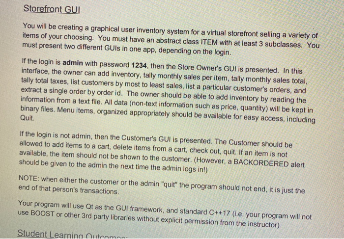 Storefront GUI You will be creating a graphical user | Chegg.com