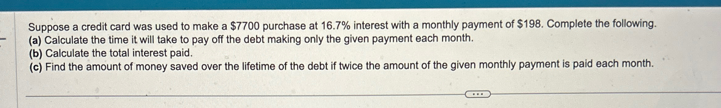 Solved Suppose a credit card was used to make a $7700 | Chegg.com