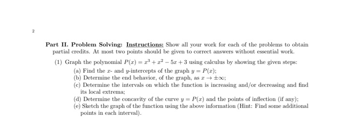 Solved Part II. Problem Solving: Instructions: Show all your | Chegg.com