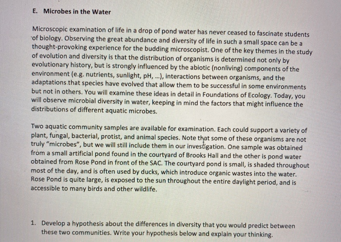 Solved E. Microbes in the Water Microscopic examination of | Chegg.com