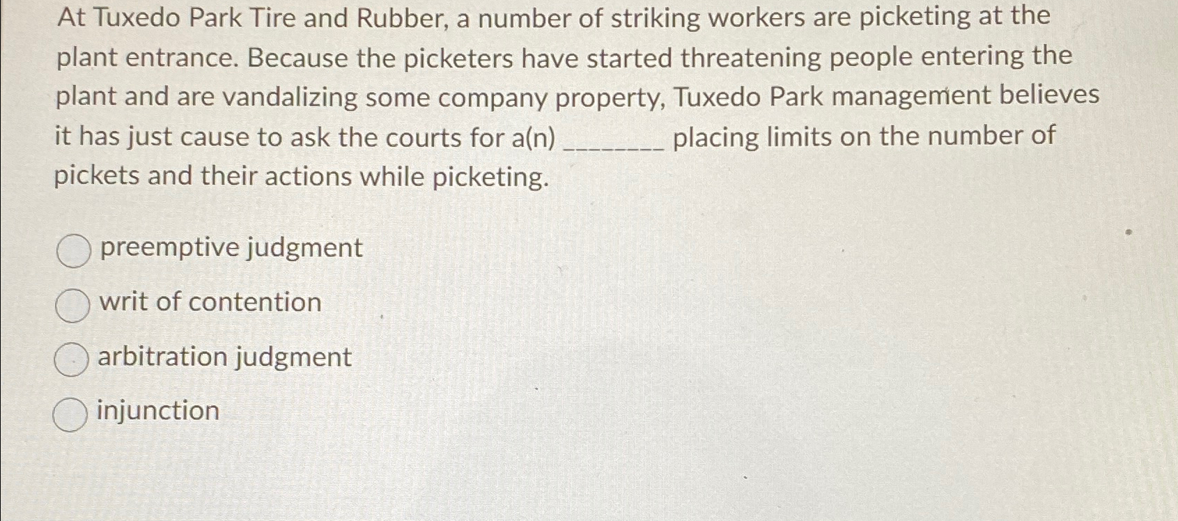 Solved At Tuxedo Park Tire and Rubber, a number of striking | Chegg.com