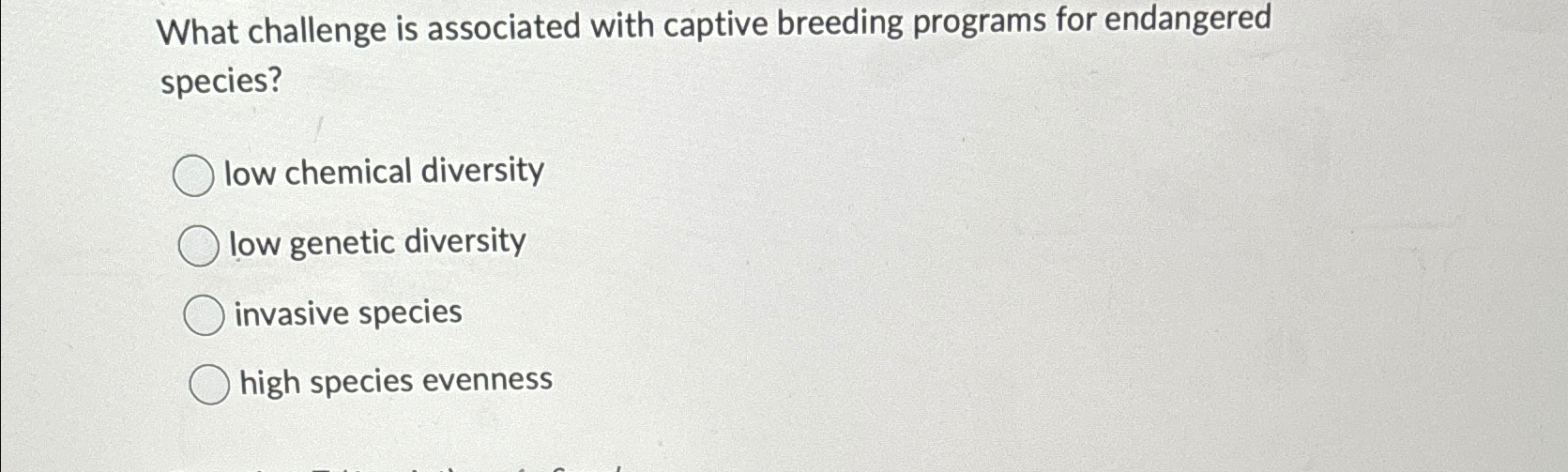 Solved What challenge is associated with captive breeding | Chegg.com