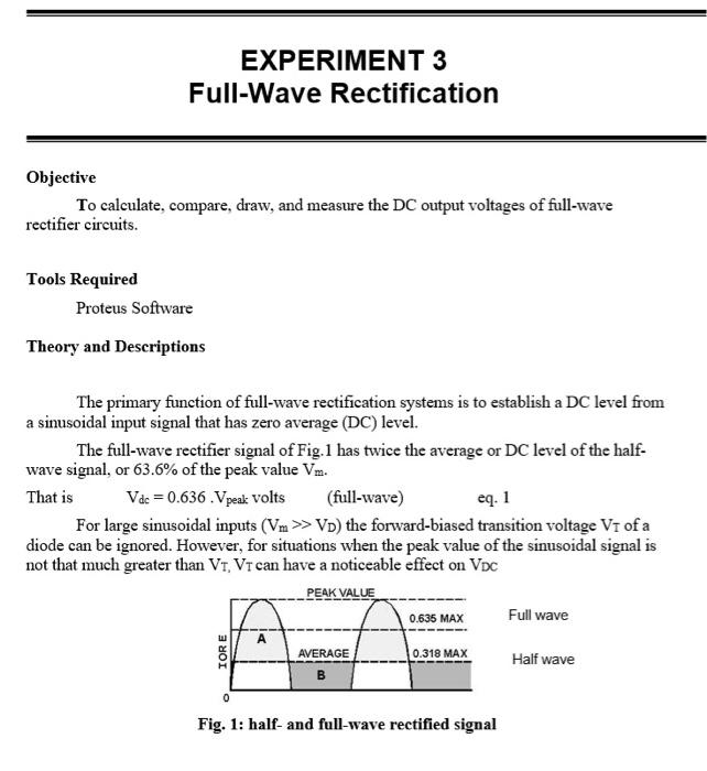 Solved EXPERIMENT 3 Full-Wave Rectification Objective To | Chegg.com