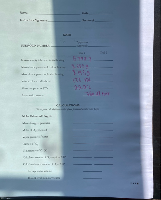 Solved Name Date Instructor's Signature Section # DATA | Chegg.com