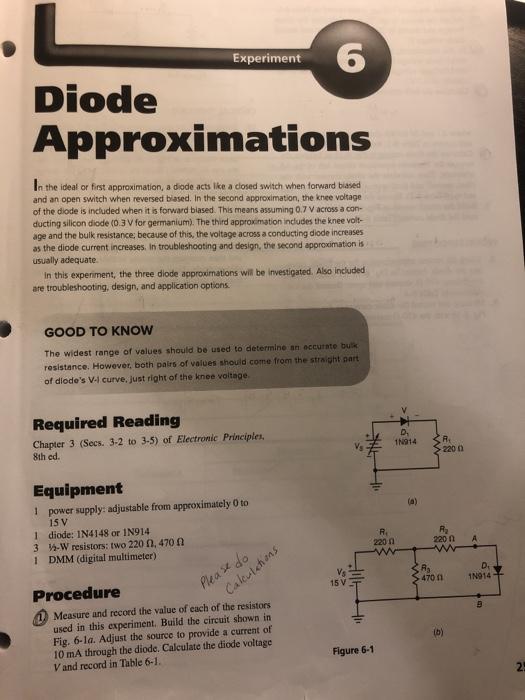 Experiment 6 Diode Approximations In the ideal or | Chegg.com