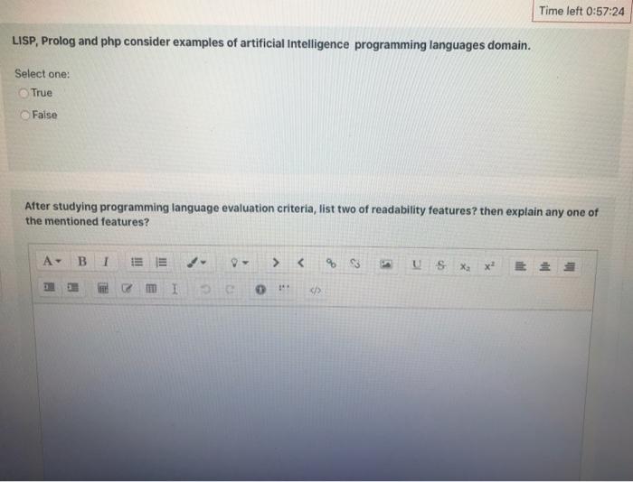 Solved Time left 0:57:24 LISP, Prolog and php consider | Chegg.com