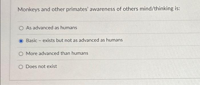 Solved Monkeys and other primates' awareness of others | Chegg.com