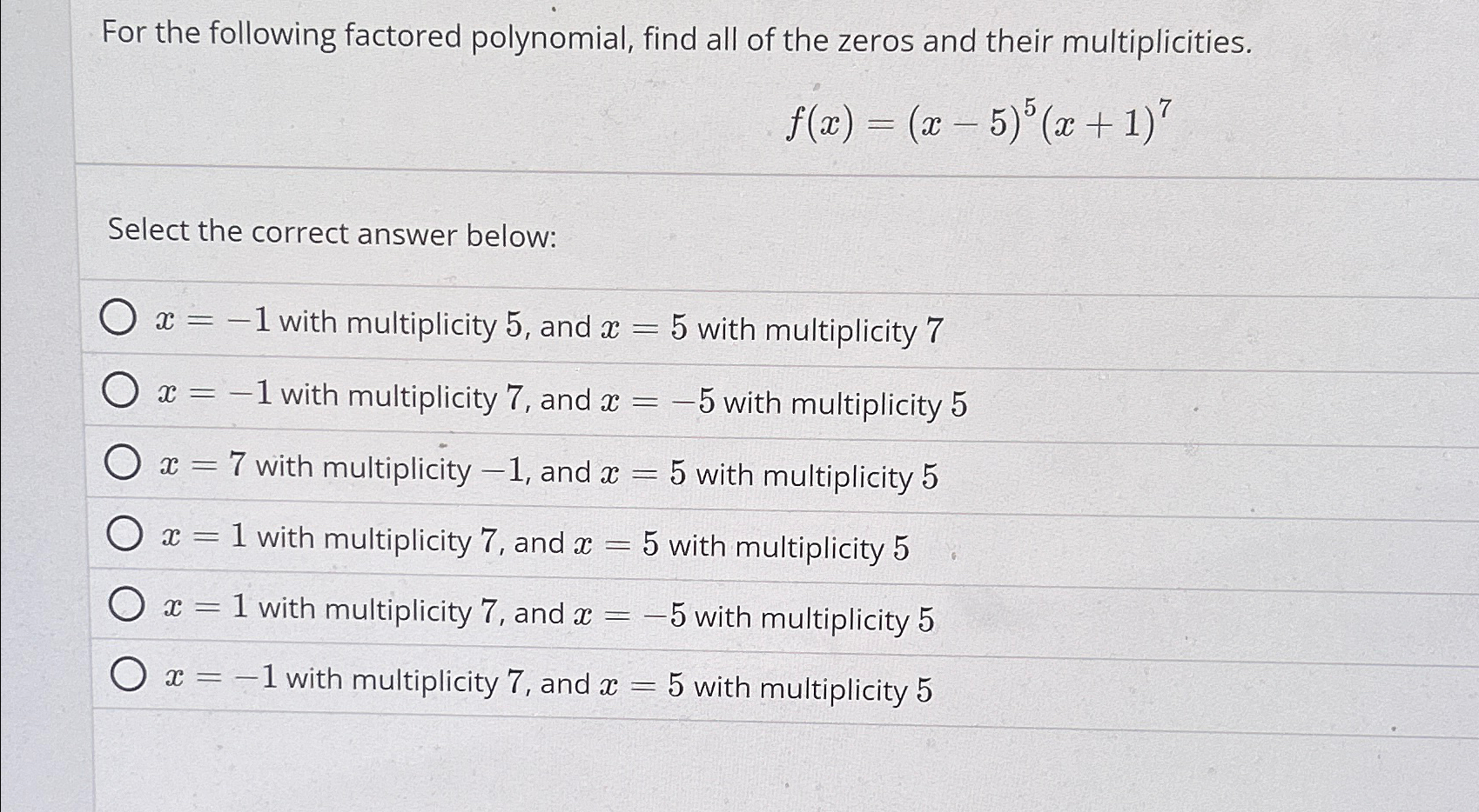 Solved For the following factored polynomial, find all of | Chegg.com