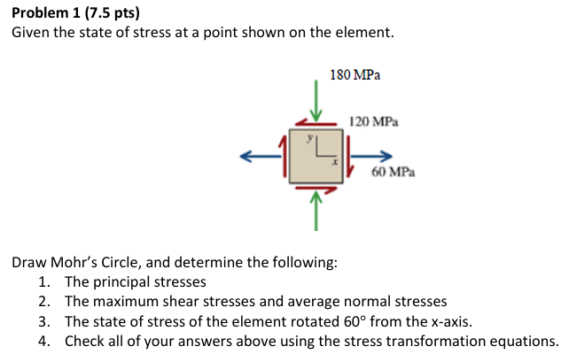 Problem 1 ( 7.5 ﻿pts)Given the state of stress at a | Chegg.com