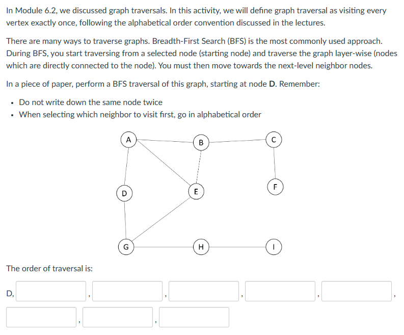 Solved In Module 6.2, ﻿we discussed graph traversals. In | Chegg.com