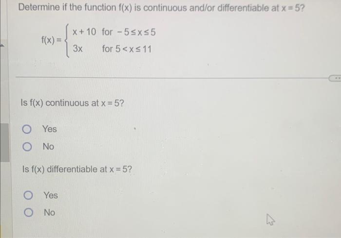 Solved Determine if the function f(x) is continuous and/or | Chegg.com