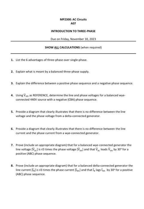 Solved MP2300: AC Circuits A07 INTRODUCTION TO THREE-PHASE | Chegg.com