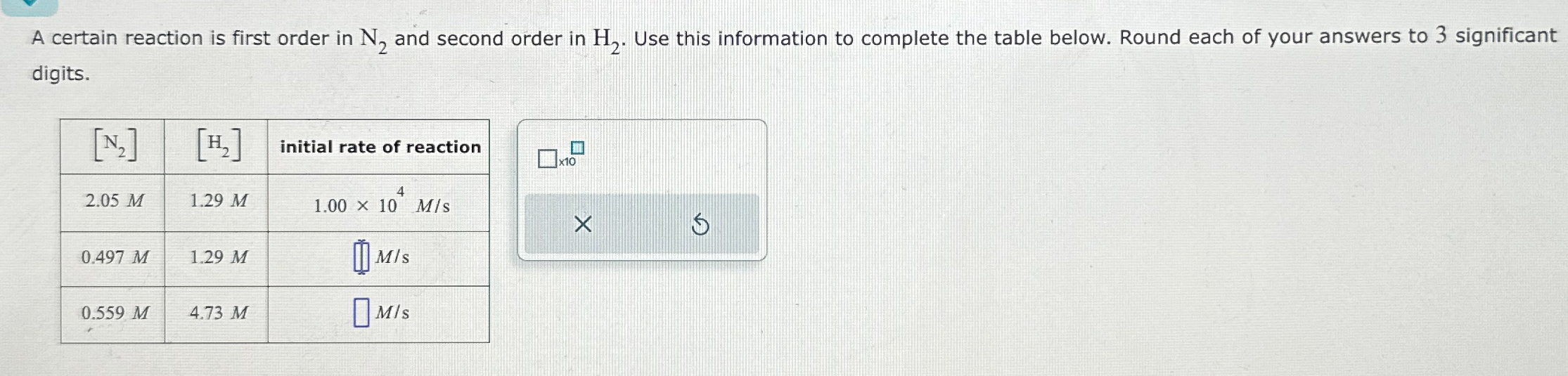 Solved A certain reaction is first order in N2 ﻿and second | Chegg.com