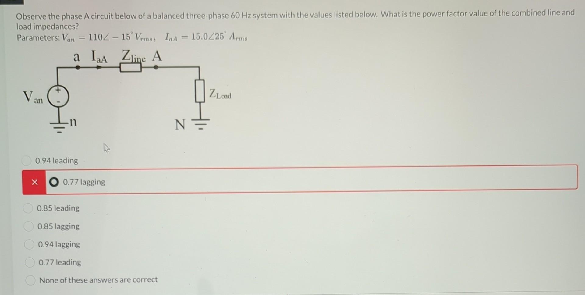 Solved Observe the phase A circuit below of a balanced | Chegg.com