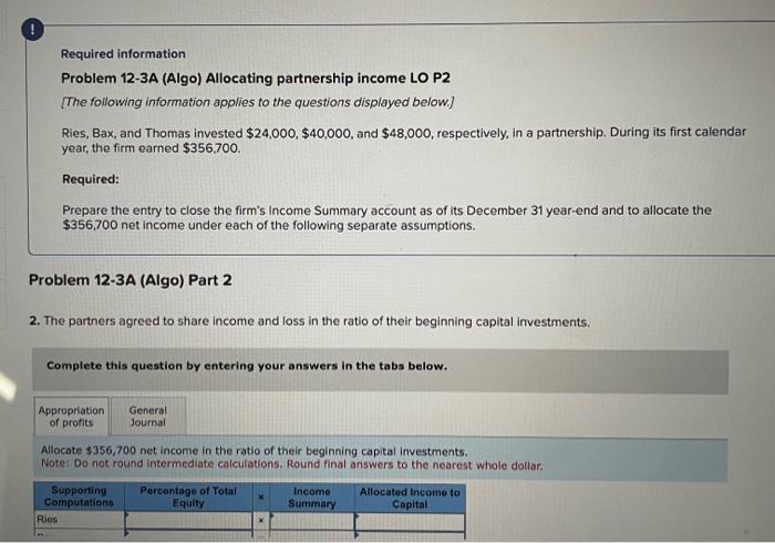 Solved Required information Problem 12-3A (Algo) Allocating | Chegg.com