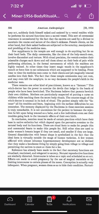Body Ritual among the Nacirema HORACE MINER | Chegg.com