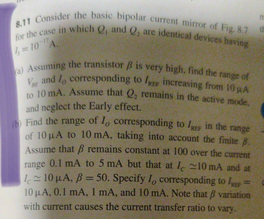 Solved er the basic bipolar current mirror of Fig. 8.7 in | Chegg.com