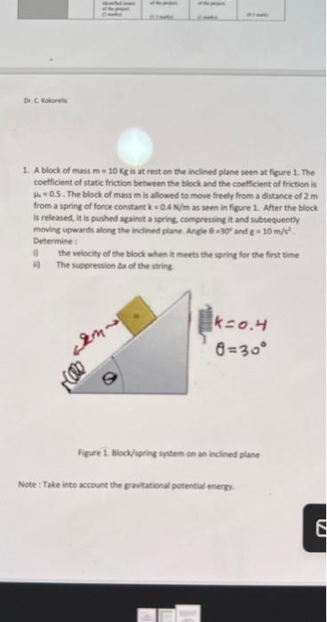Solved 1. A block of mass m=10Kg is at rest on the inclined | Chegg.com