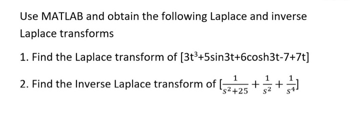 Solved Use MATLAB and obtain the following Laplace and | Chegg.com