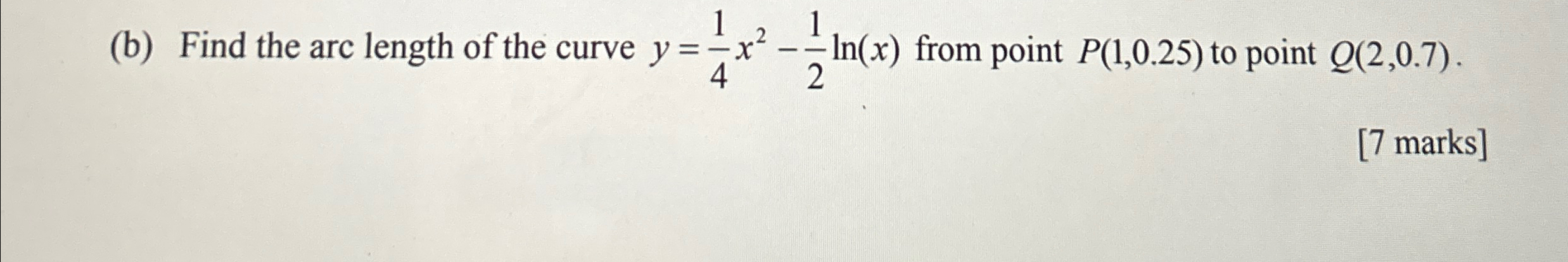 Solved (b) ﻿Find the arc length of the curve y=14x2-12ln(x) | Chegg.com