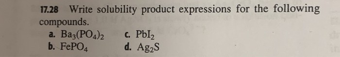 Solved 17.28 Write solubility product expressions for the | Chegg.com