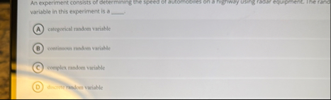 Solved An experiment consists of determining the speed of | Chegg.com