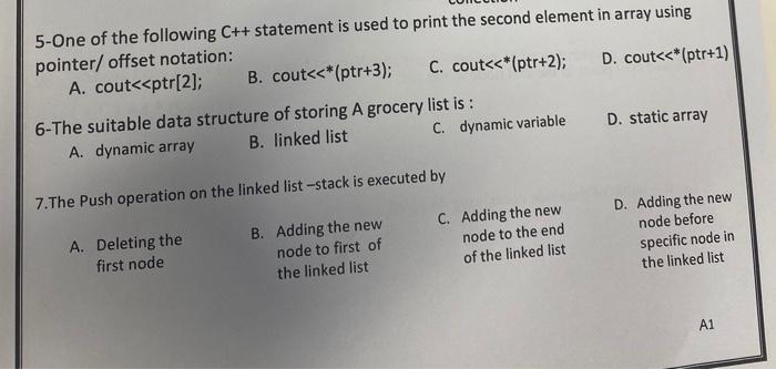 Solved 5-One of the following C++ statement is used to print | Chegg.com