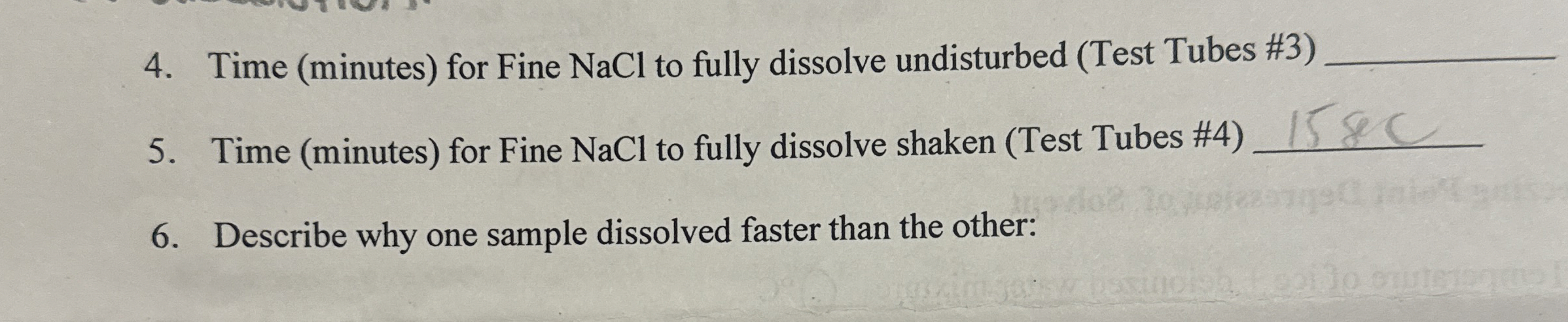 Solved Time (minutes) ﻿for Fine NaCl to fully dissolve | Chegg.com