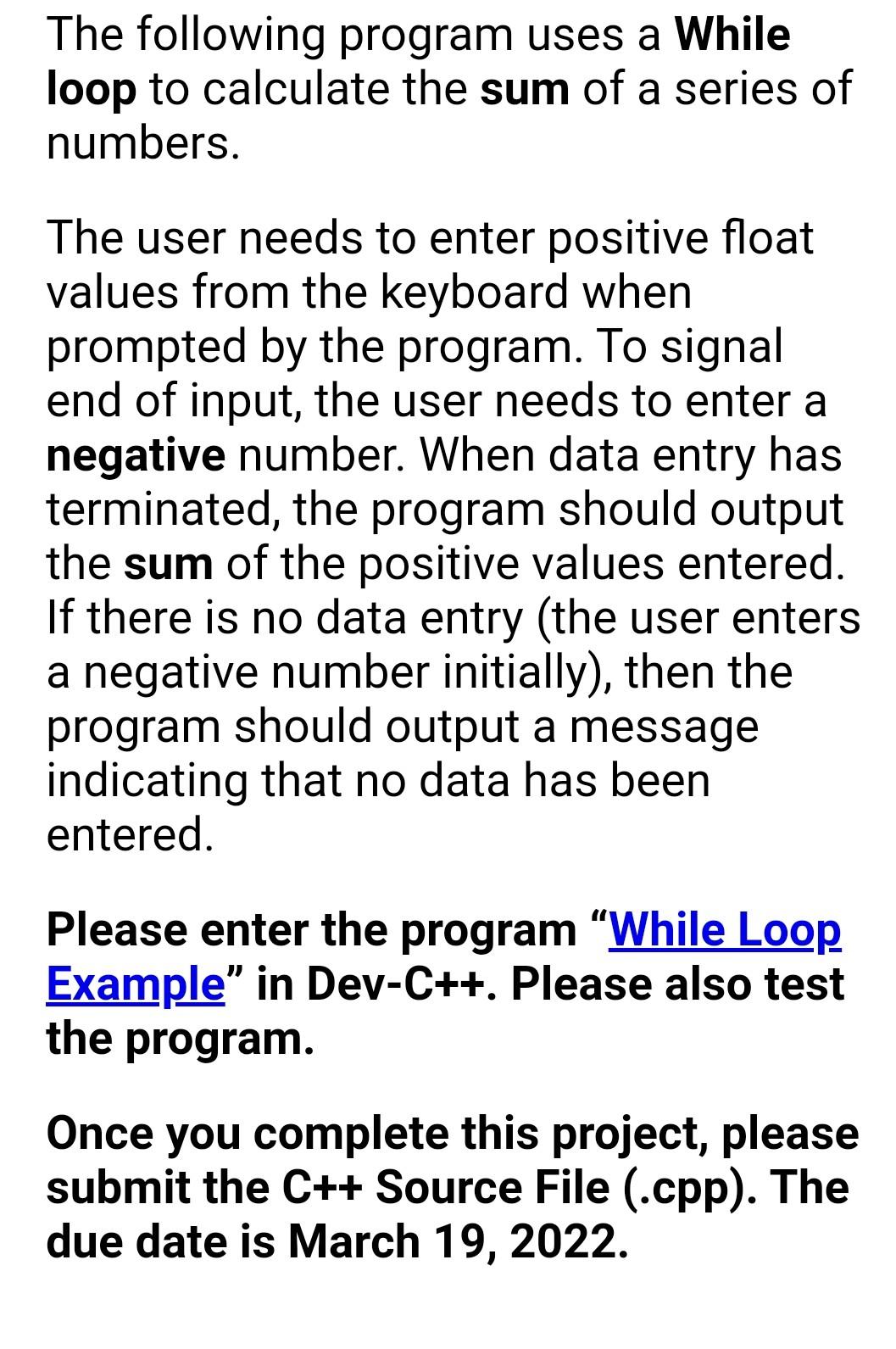 Solved The following program uses a While loop to calculate | Chegg.com