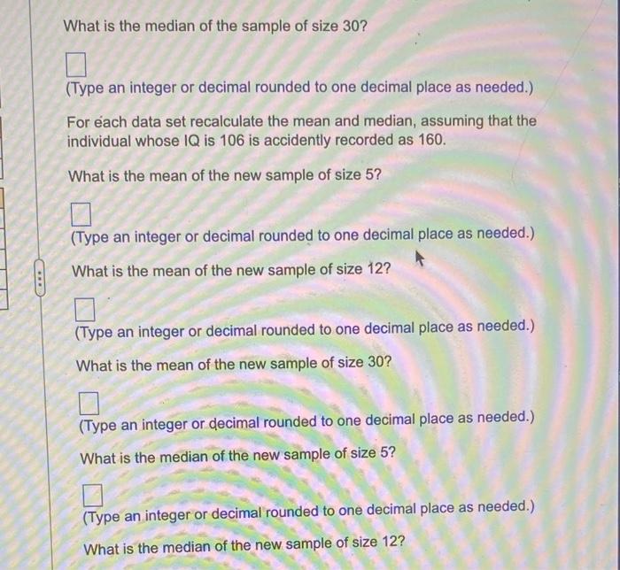 Solved Each of the following three data sets represents the | Chegg.com