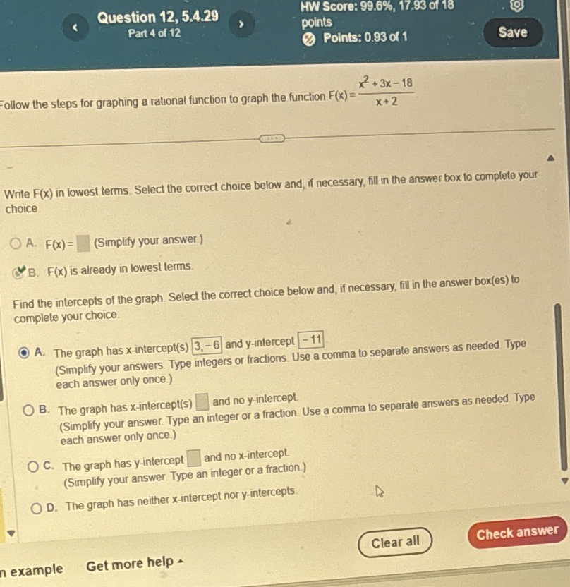 Solved Question 12,5.4.29HW Score: 99.6%,17.93 ﻿of 18Part 4 | Chegg.com