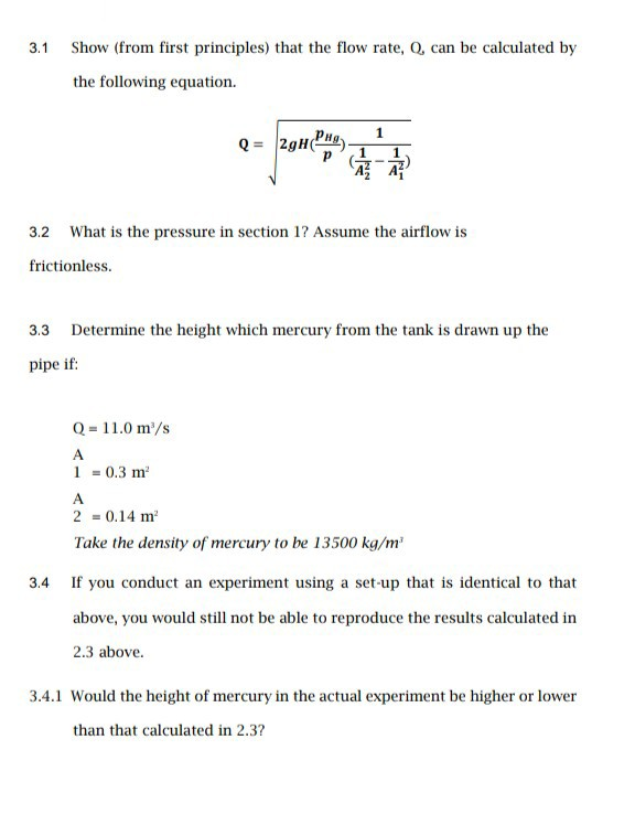 Solved QUESTION 2 2.1 Show that the flow rate Q, can be | Chegg.com