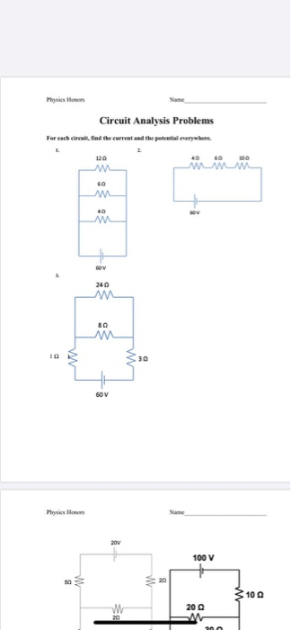 Solved Physics Homes Circuit Analysis Problems For each | Chegg.com