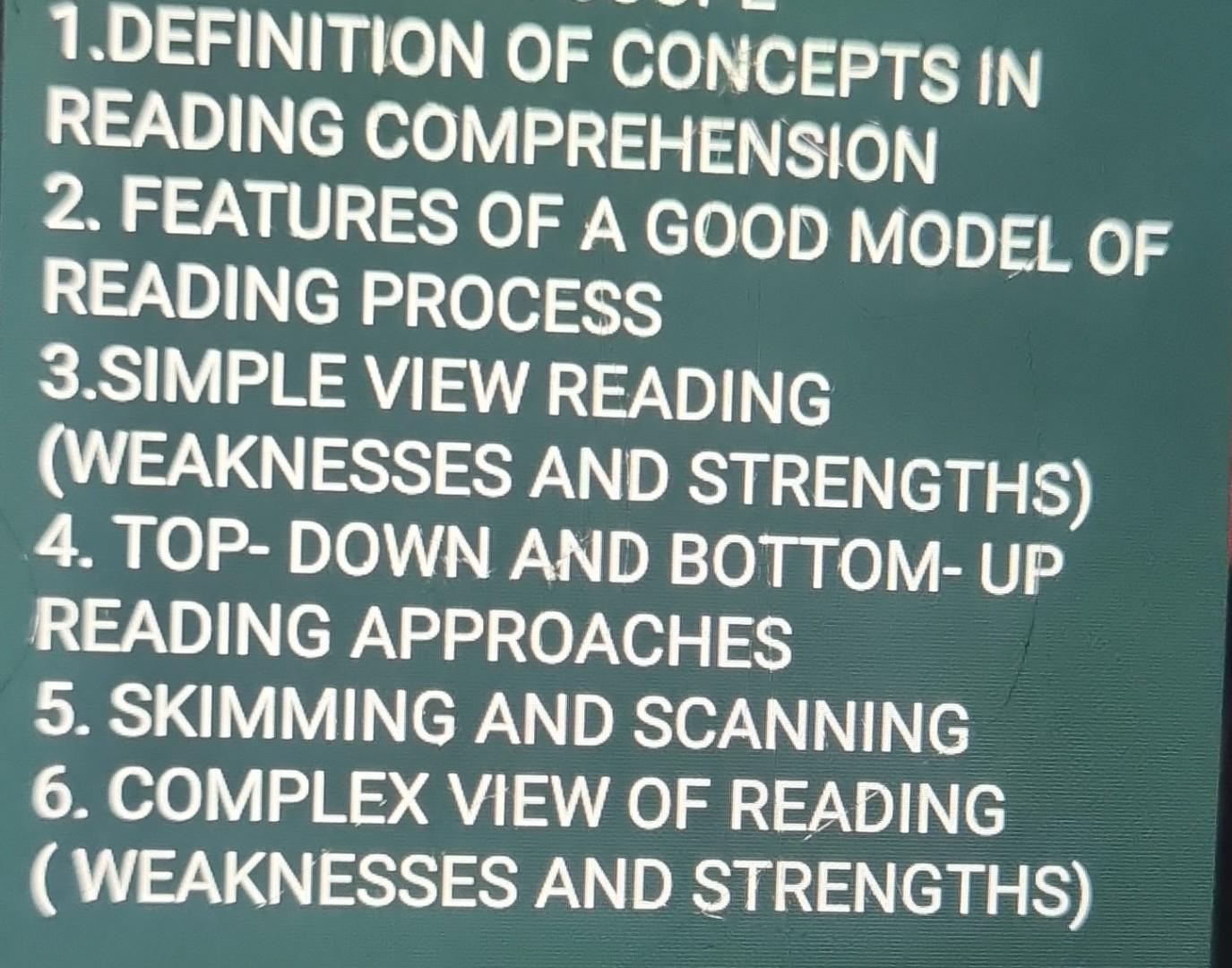 1.DEFINITION OF CONCEPTS IN READING COMPREHENSION 2. | Chegg.com