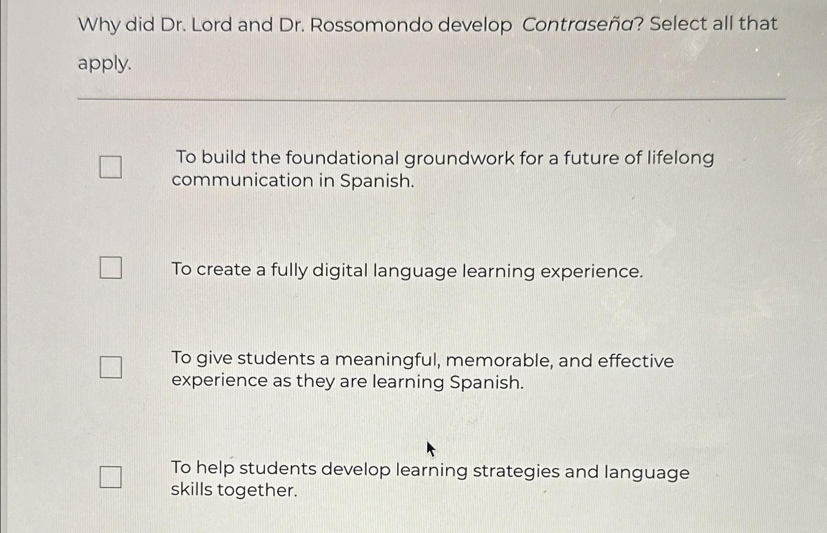 Solved Why did Dr. ﻿Lord and Dr. ﻿Rossomondo develop | Chegg.com