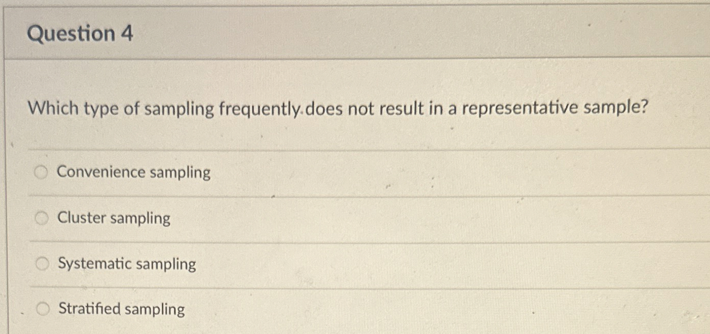 Solved Question 4Which type of sampling frequently does not | Chegg.com
